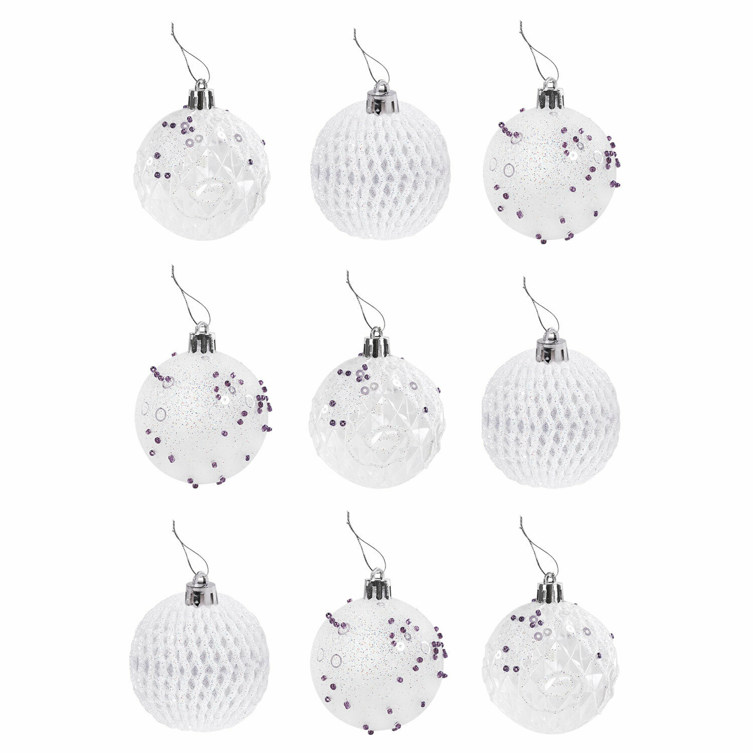 Шары ёлочные 9 шт, 6 см, "Crystal Silence", пластик, цвет: белый/серебристый, золотая сказка, 591988