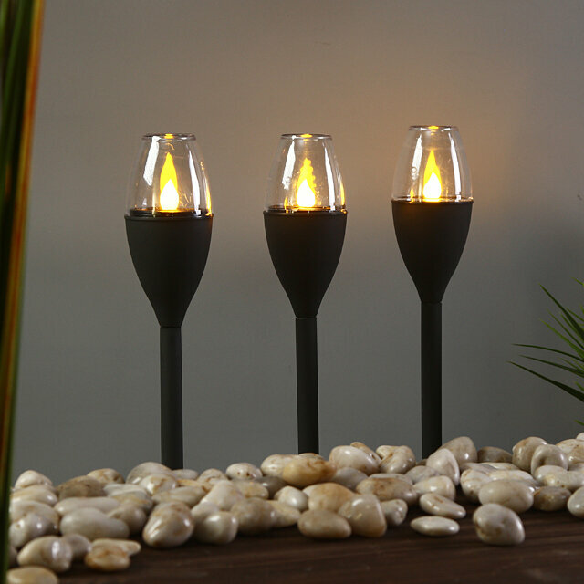 Набор садовых фонарей на солнечной батарее Solar Calicanto 38 см, 3 шт, эффект живого пламени, IP44, Koopman, DX9200040