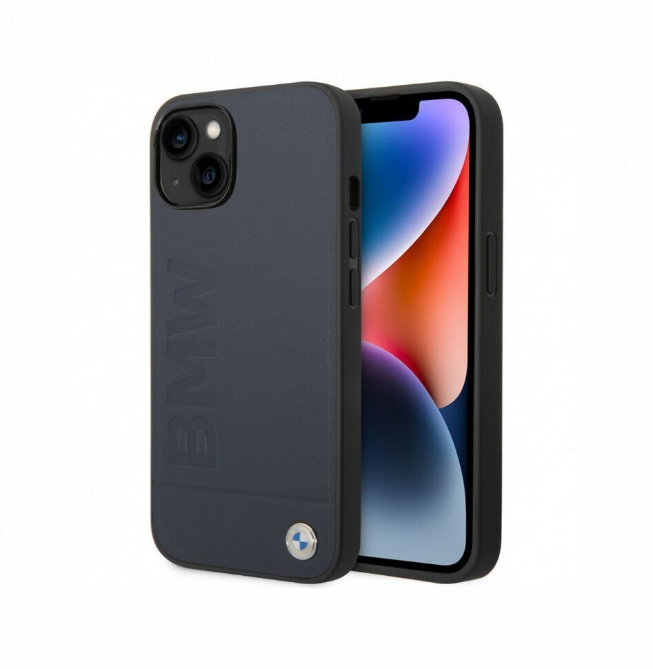 BMW для iPhone 14 Plus чехол Signature Leather Logo imprint Hard Navy