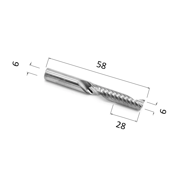 Фреза DJTOL N1LX628 спиральная однозаходная стружка вверх (по дереву, композиту (АКП), пластику)