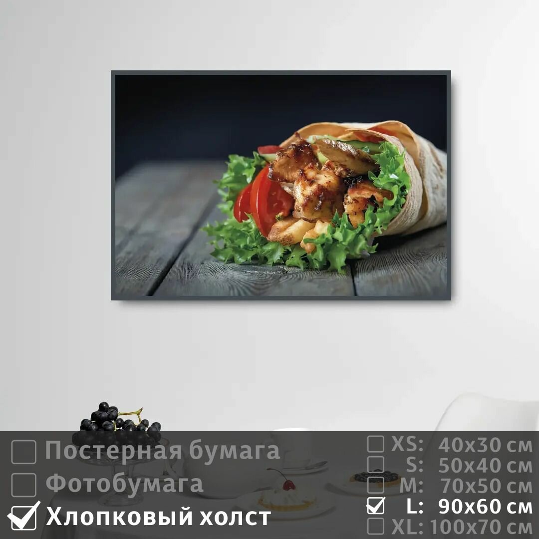 Постер на холсте Для Кафе Мясо Овощи Зелень 90х60 см ПолиЦентр