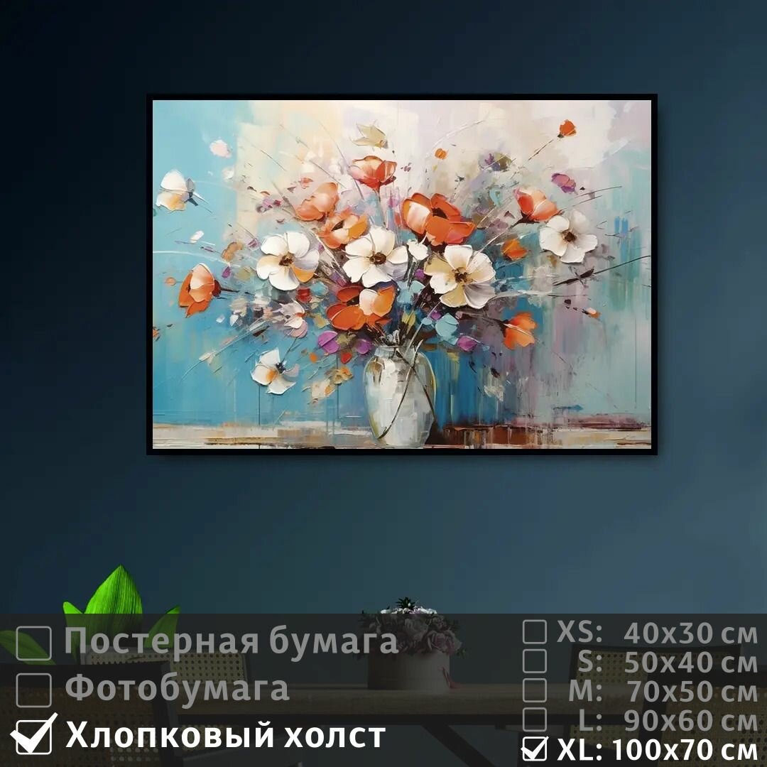 Постер на холсте Красивые Цветы Космеи 100х70 см ПолиЦентр