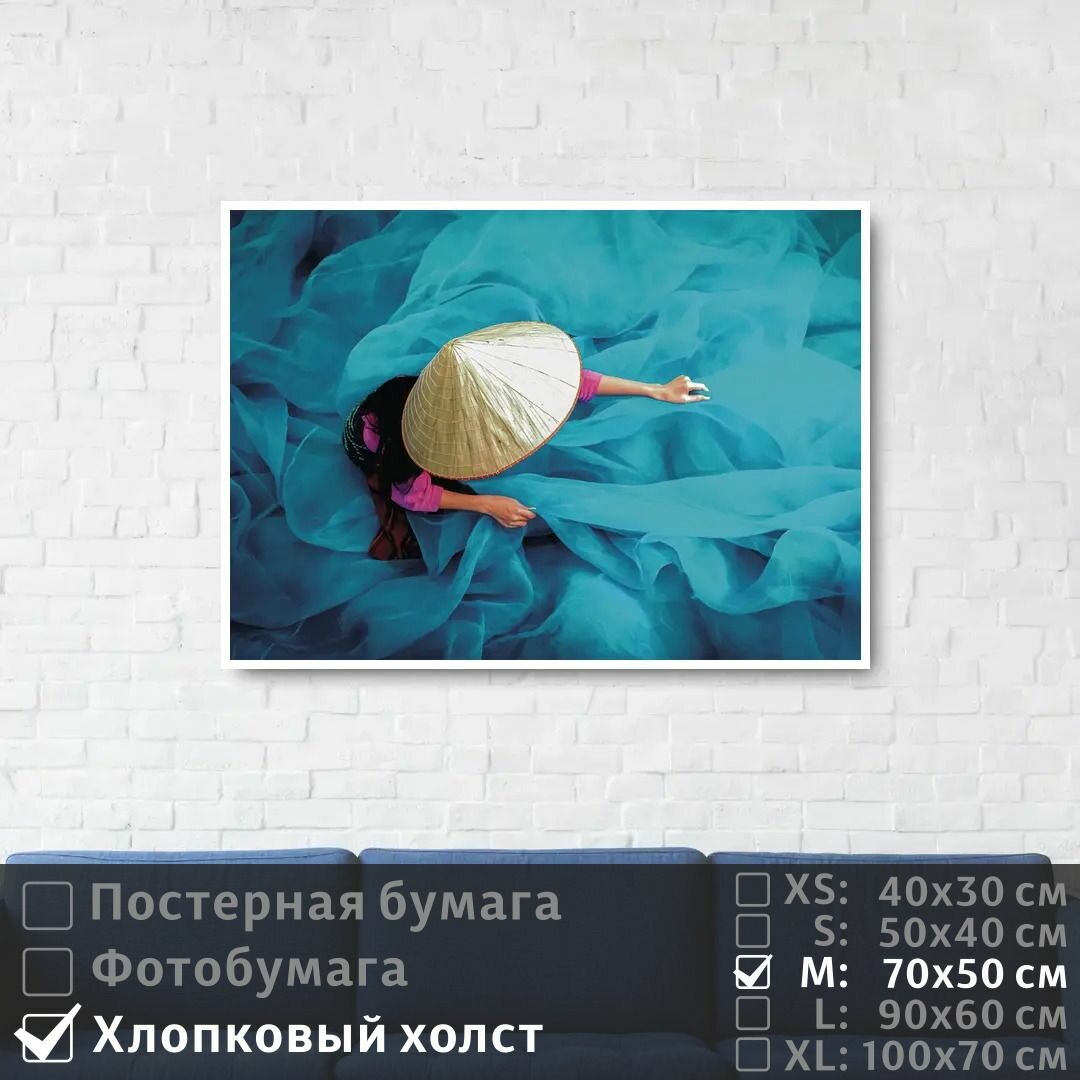 Постер на холсте Девушка В Шляпе В Китайском Стиле 70х50 см ПолиЦентр