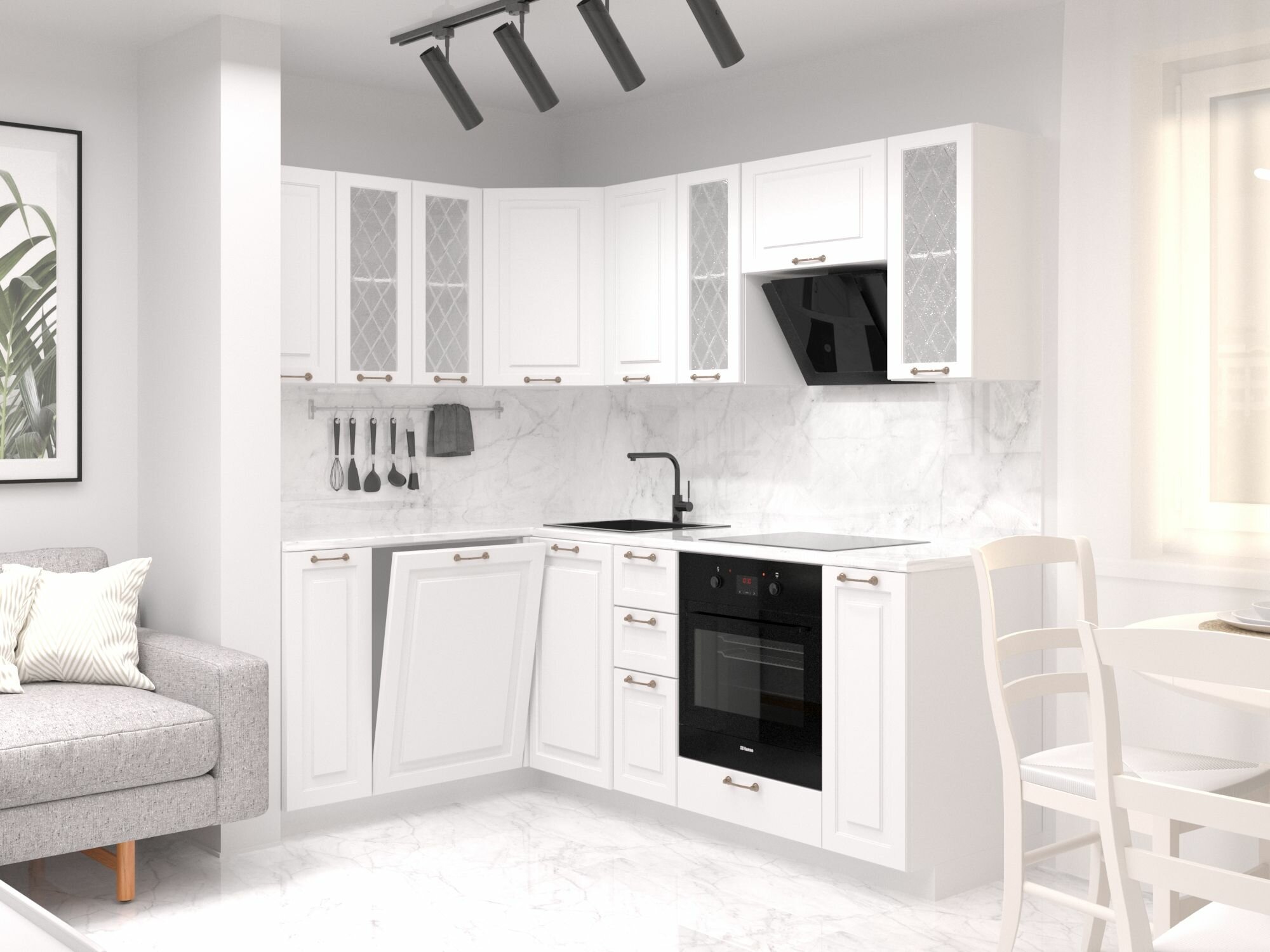 Кухонный гарнитур Ницца Белый, 1500/2200 мм