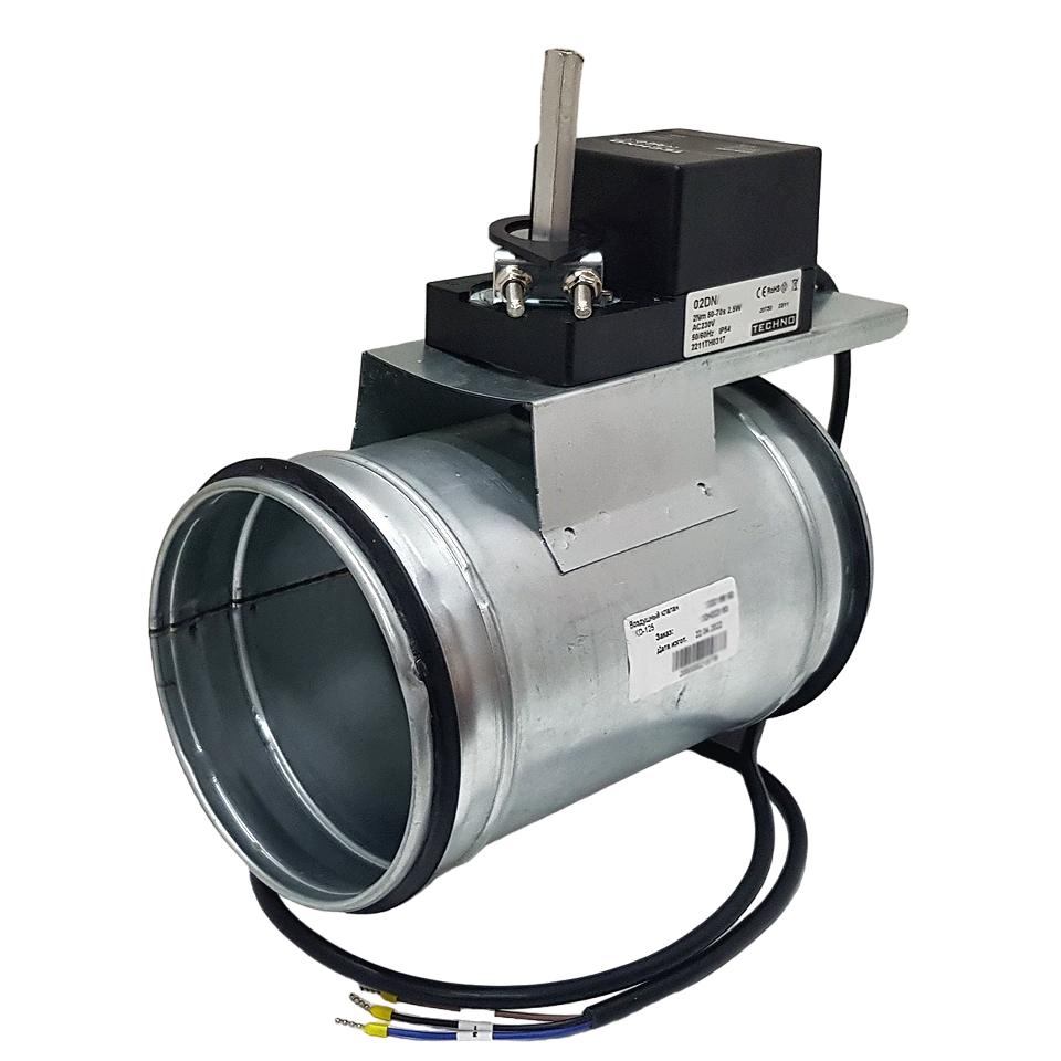 Регулирующая заслонка TECHNO TKD125-02DN24V, оцинкованная сталь, с электроприводом