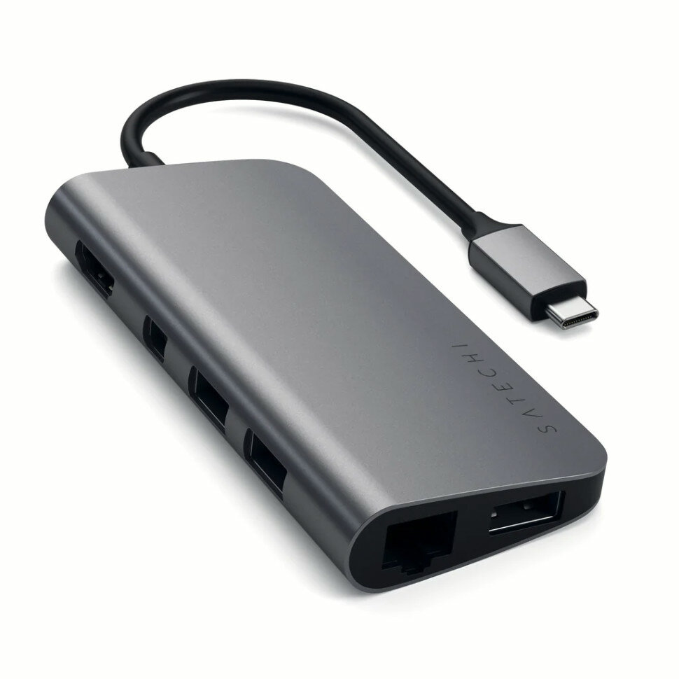 USB-концентратор Satechi Aluminum Type-C Multimedia Adapter (ST-TCMM8PA), разъемов: 4, space gray