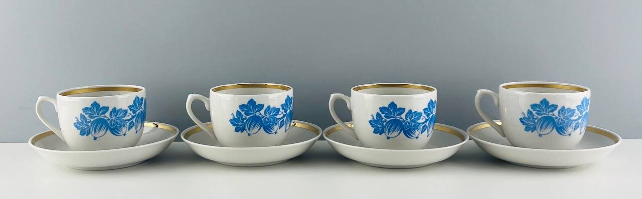 Винтажные чайные пары "Крыжовник". Фарфор Вербилки. СССР, 1980-е.