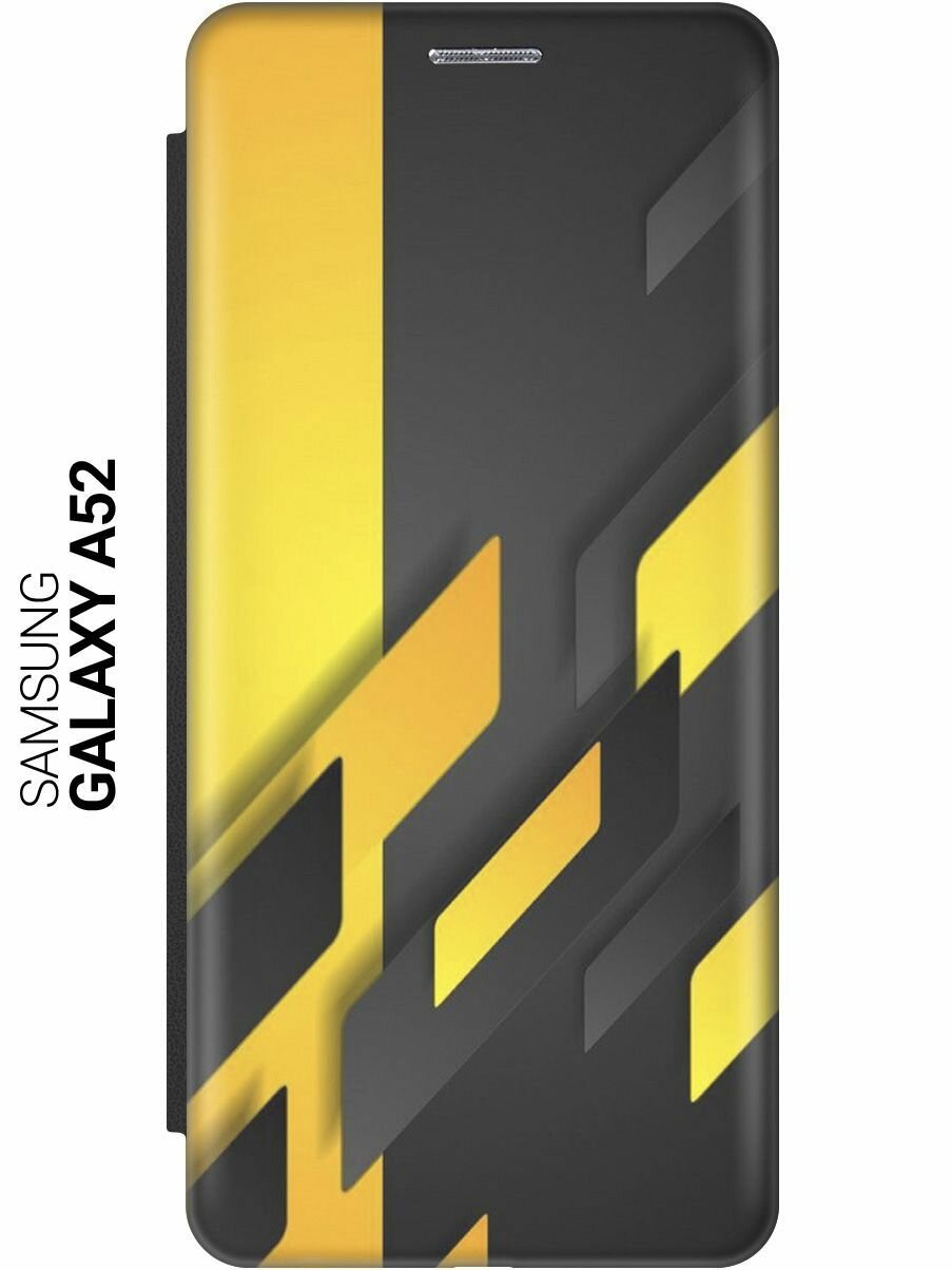 Чехол-книжка на Samsung Galaxy A52, Самсунг А52 с 3D принтом "Черно-желтая абстракция" черный