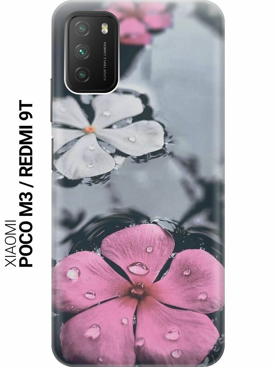 Силиконовый чехол на Xiaomi Redmi 9T, Poco M3, Сяоми Поко М3, Сяоми Редми 9Т с принтом "Фиалки в воде"