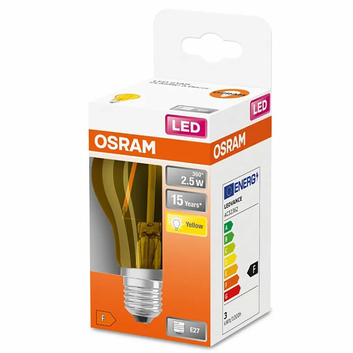 3шт/уп. Лампа LED Груша 2.5W 230V E27 235Лм Угол 300 град. D-60mm L-105mm. Лампа Филамент. Для декора, гирлянд, белт-лайт Свет Желтый OSRAM, уп. 3шт