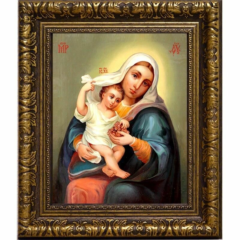 Покрывающая (Домодедовская) Икона Божьей Матери на холсте. (17 х 21 см / В раме)