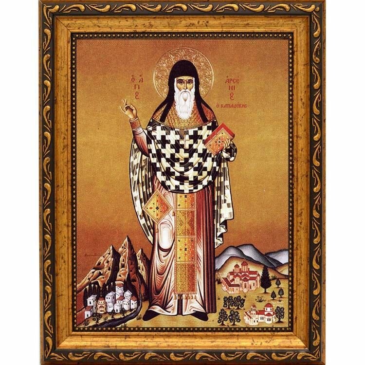 Арсений Каппадокийский Святой преподобный. Икона на холсте. (15 х 20 см / В раме)