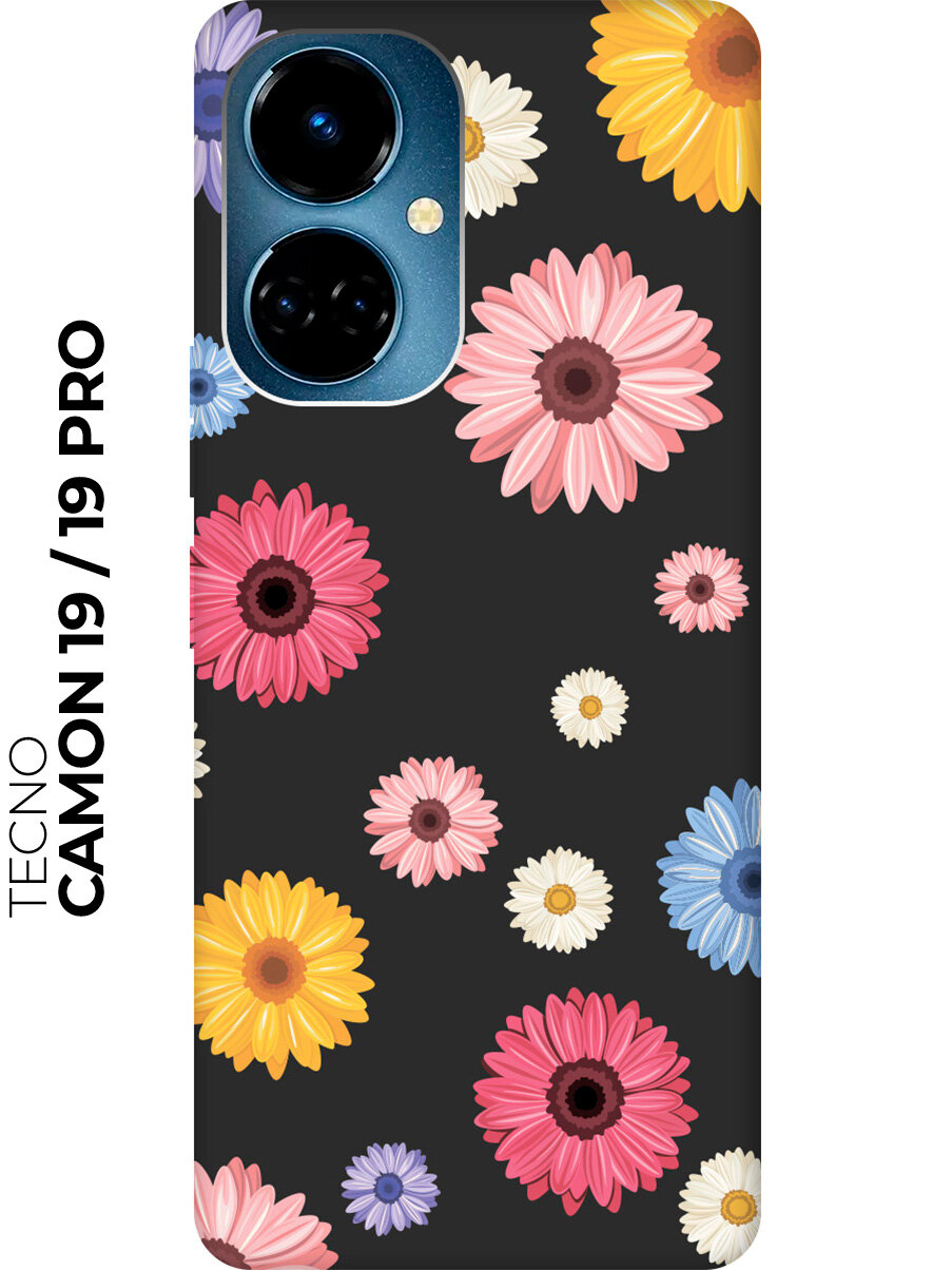 Силиконовый чехол на Tecno Camon 19 / 19 Pro / Техно Камон 19 / 19 Про с рисунком "Gerberas" Soft Touch черный