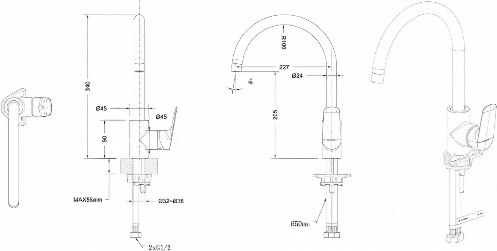Смеситель Bravat Rhein F7429564BW-ENG для кухонной мойки
