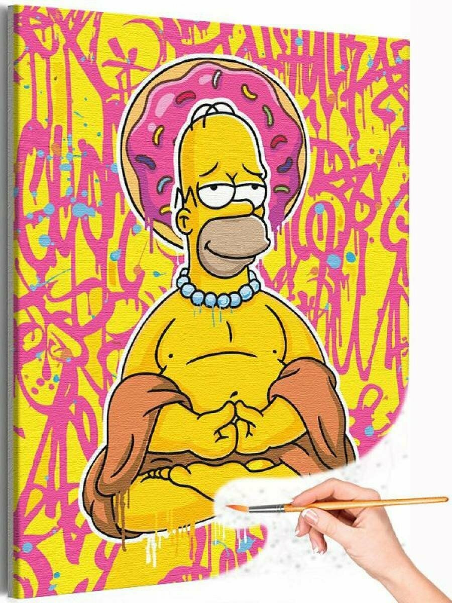 Гомер с пончиком / Йога, медитация / Симпсоны Раскраска картина по номерам на холсте с неоновой краской 40х50