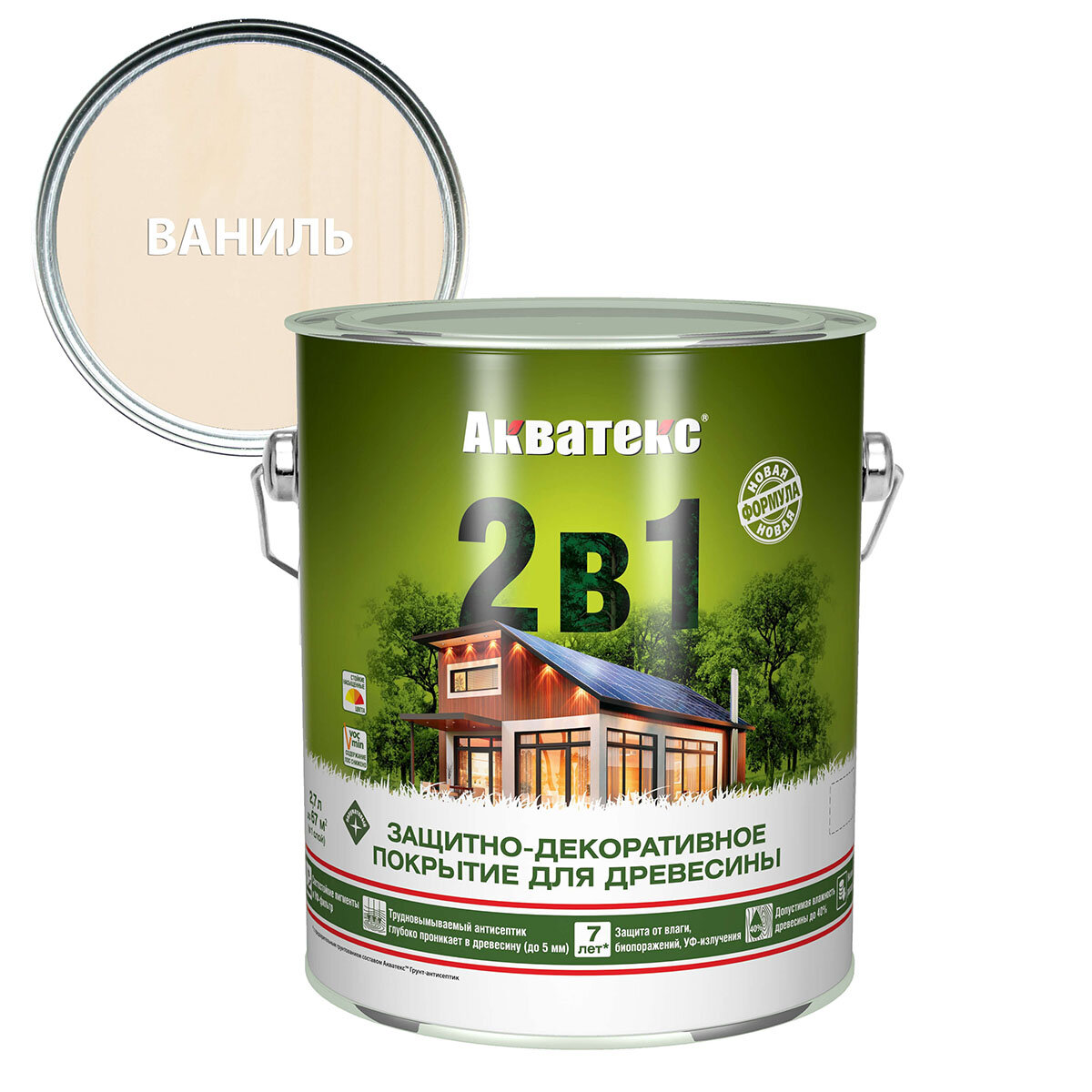 Защитно-декоративное покрытие Акватекс 2 в 1 для древесины алкидное полуматовое лессирующее, ваниль 2,7л