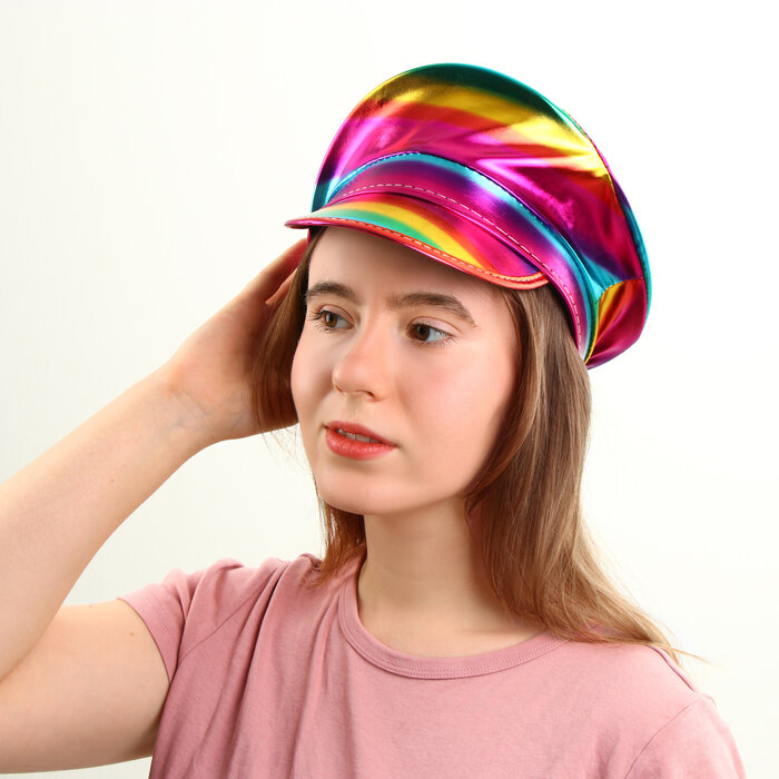 Карнавальная шляпа "Фуражка" радужная, с пайетками, р. 56–58