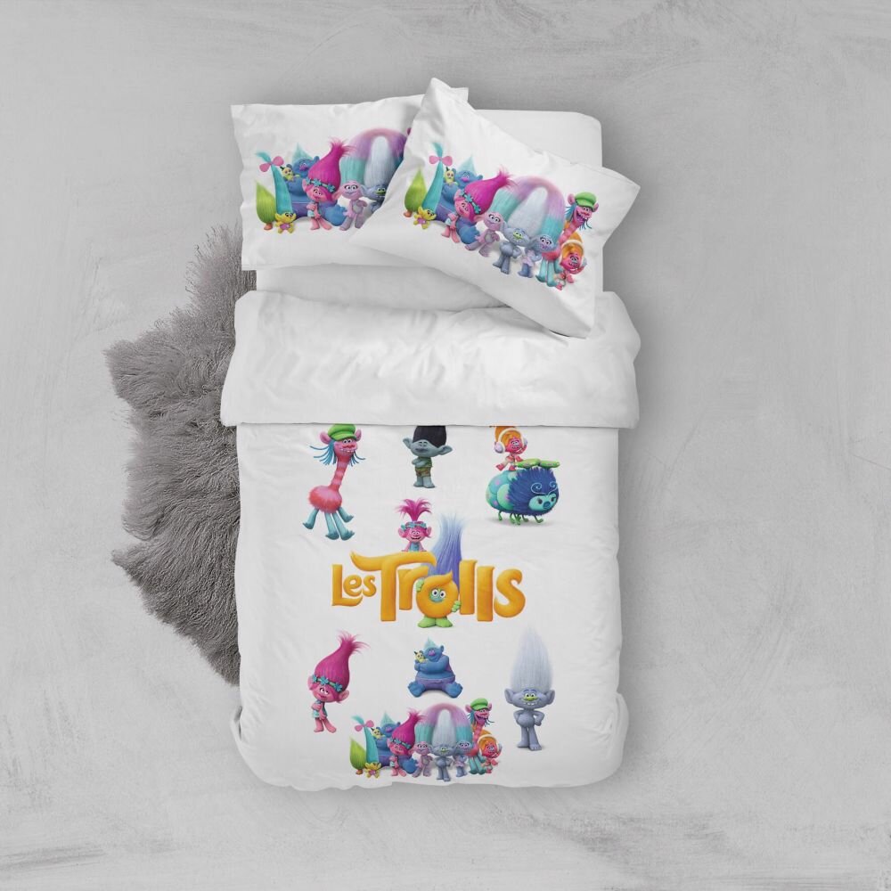 Арт комплект постельного белья Тролли, 1.5 спальный, наволочки 50/70