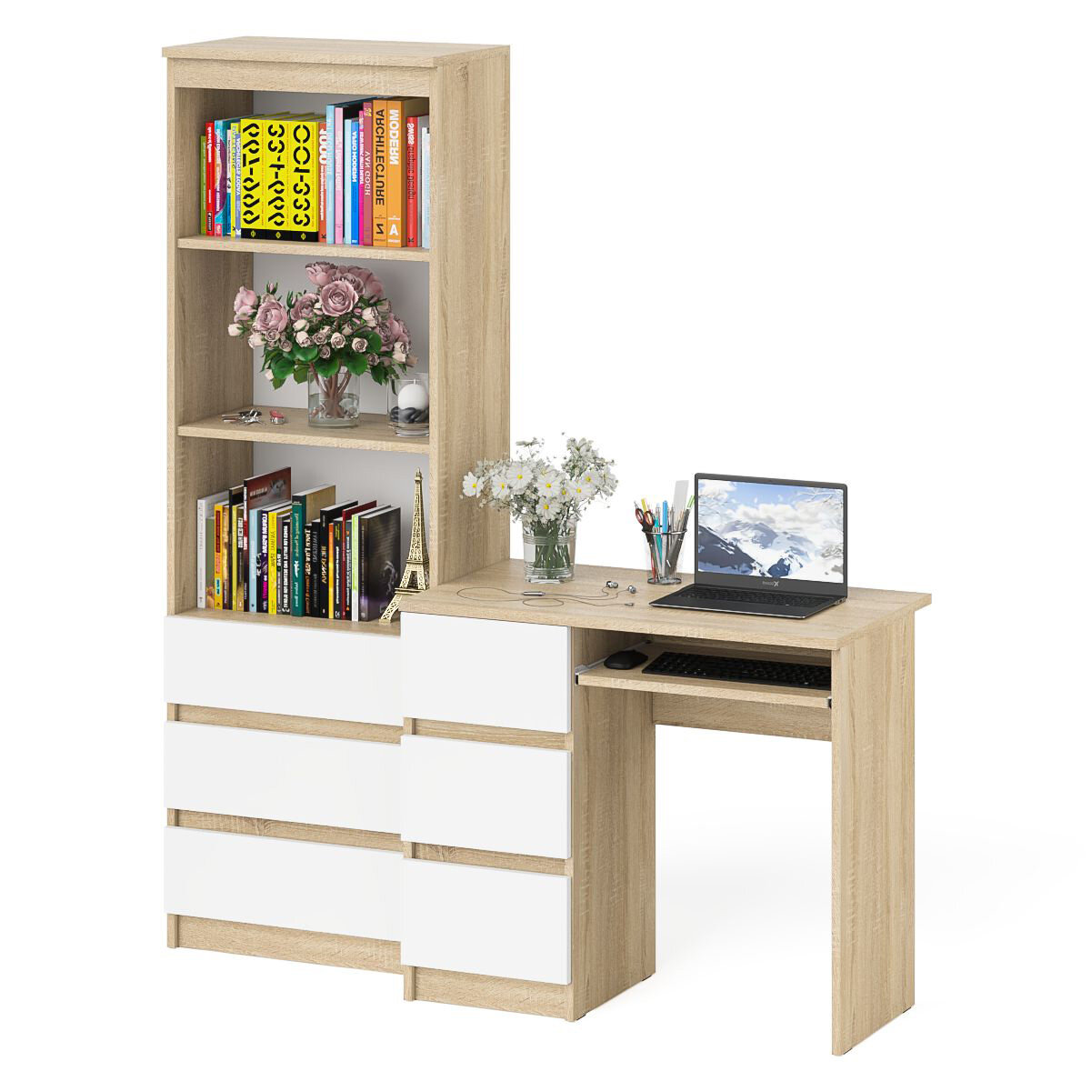 Компьютерный стол для дома, для школьника письменный Спасибо-Мебель 151см дуб сонома/белый