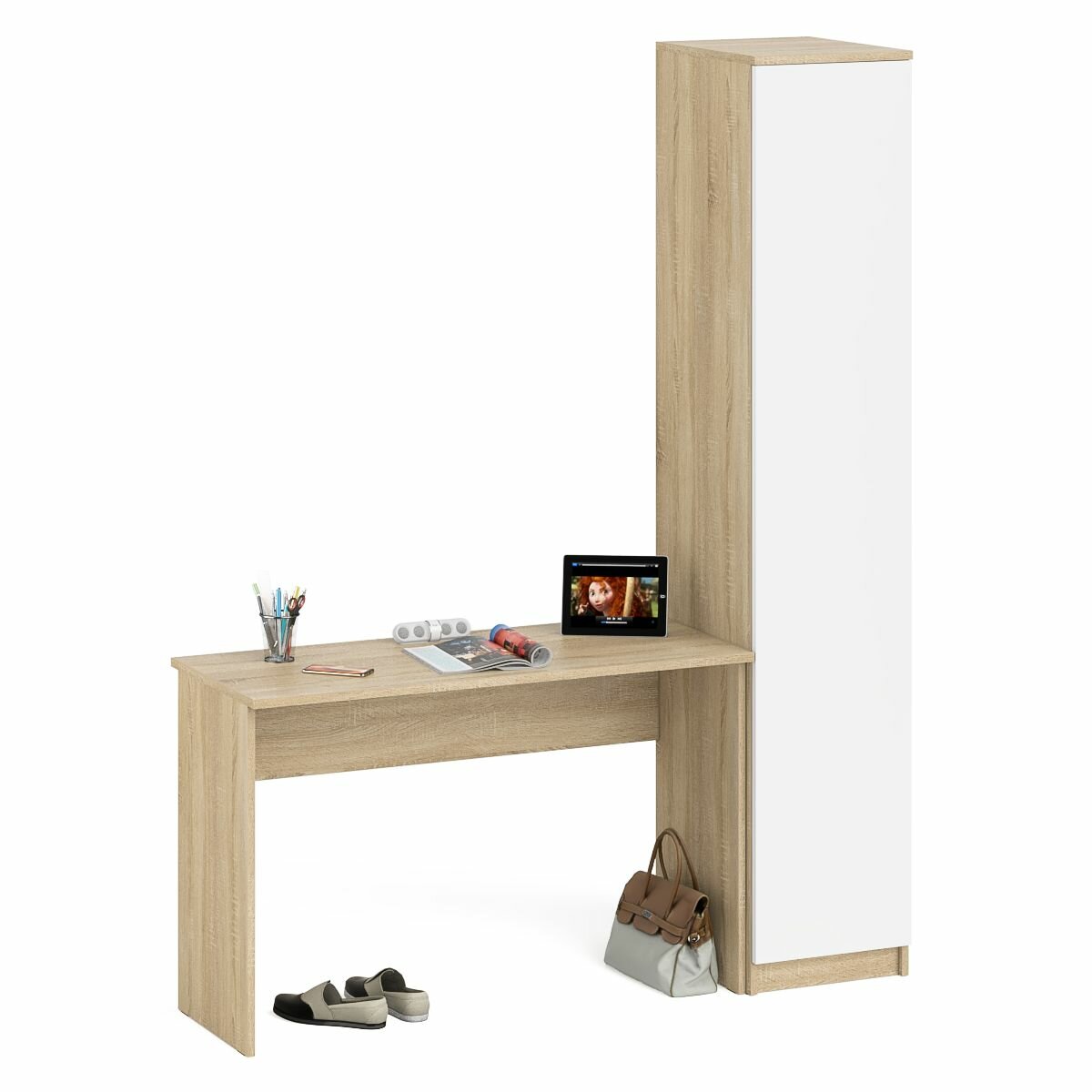 Компьютерный стол для дома, для школьника письменный Спасибо-Мебель 161см дуб сонома/белый