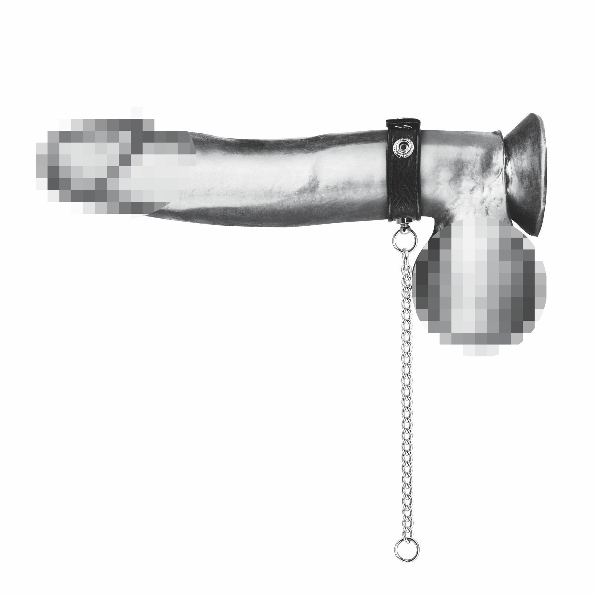 Кольцо на пенис из экокожи с поводком из металла