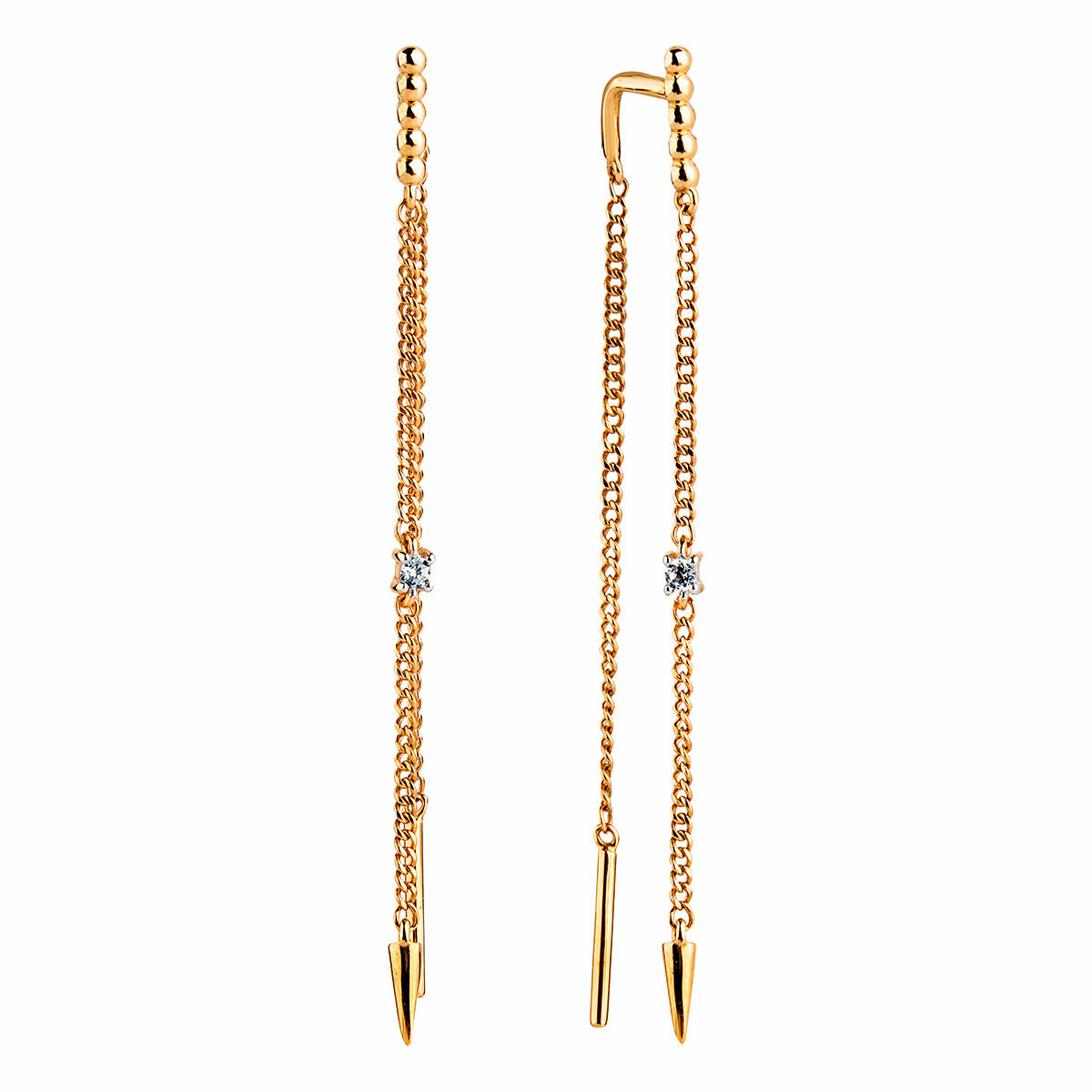 Серьги, красное золото, 585 проба, фианит