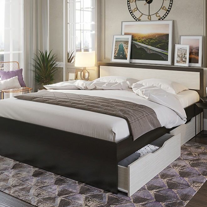 Кровать МФ Стендмебель гармония, 140 см, с ящиками и матрасом (В/Б)