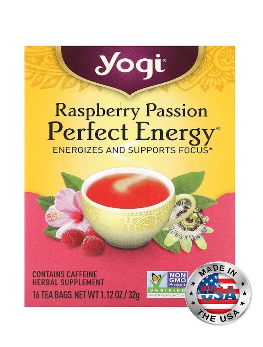 Yogi Tea, Perfect Energy, малиновая страсть, 16 чайных пакетиков, 32 г