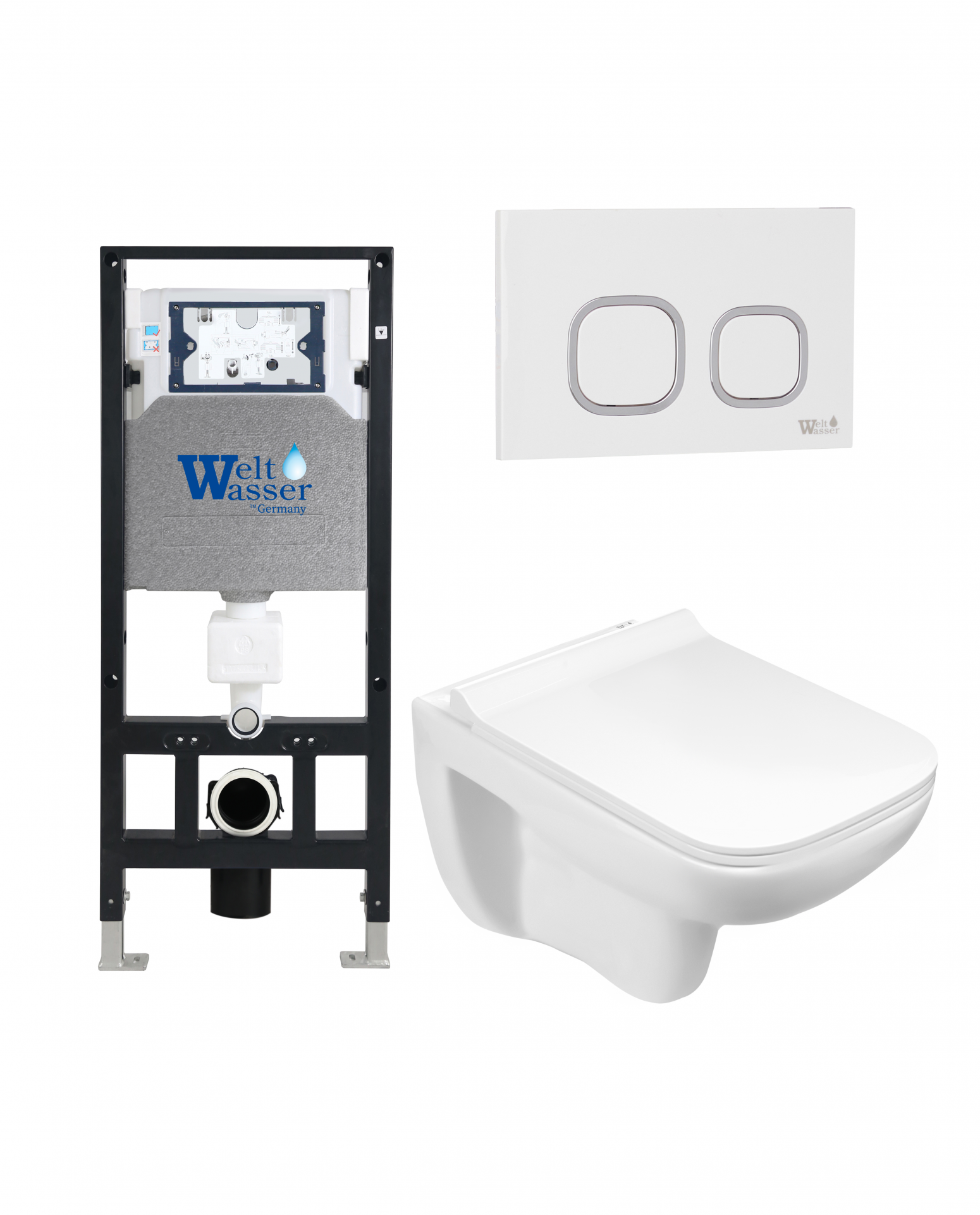Комплект 3 в 1 инсталляция WeltWasser WW Amberg 506 + Подвесной унитаз WeltWasser Kehlbach 004 GL-WT + Клавиша смыва WeltWasser WW Amberg RD-WT 10000006806_