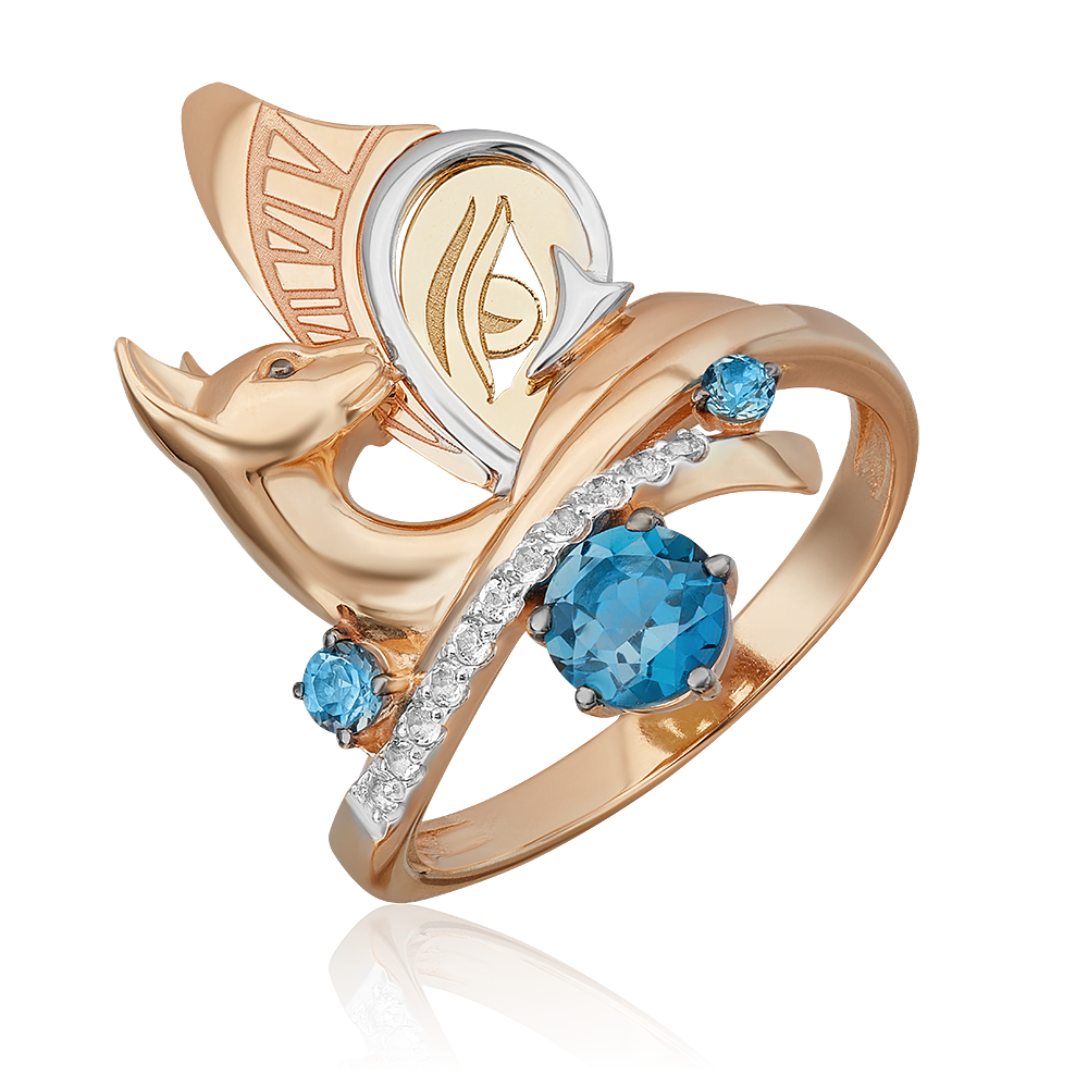 Кольцо, золото, 585 проба, топаз