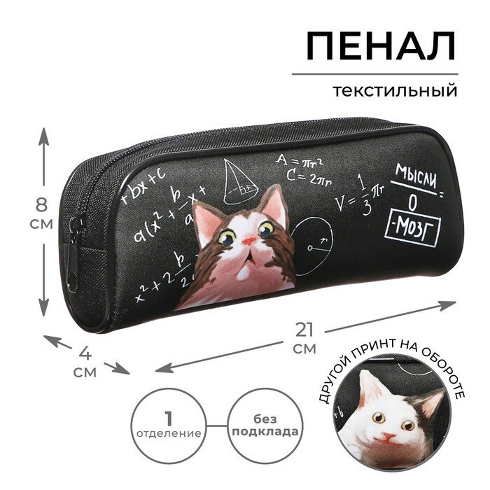 Пенал мягкий, 1 отделение, 80 х 210 х 40 мм, объёмный, Calligrata ПМО 21-20, "Умный кот", 10128887