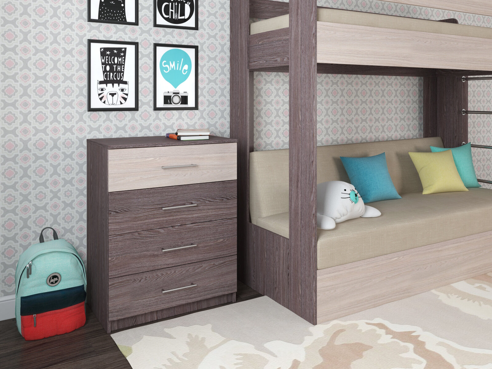 Комод с ящиками в детскую, в спальню, Есэндвич квадро Лаворо, 70x43х89 см (Анкор тёмный/Анкор светлый)