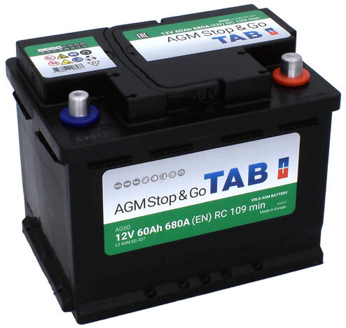 Аккумулятор автомобильный TAB AGM 6СТ-60 обр. (Start-Stop) 242x175x190