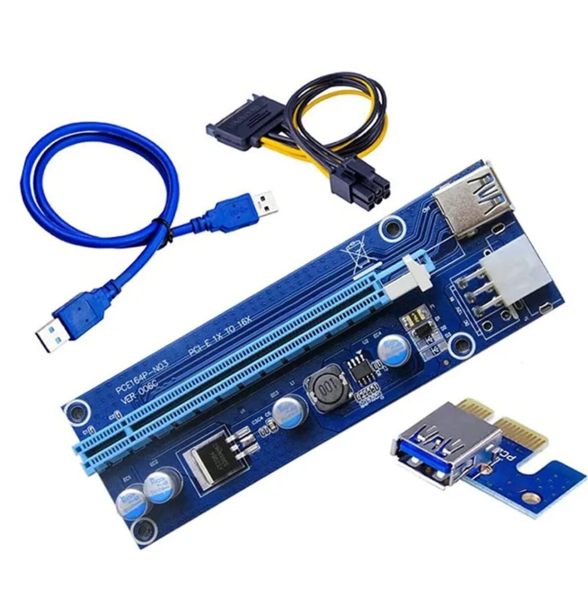 Райзер PCI-E x1 с адаптером SATA-6Pin