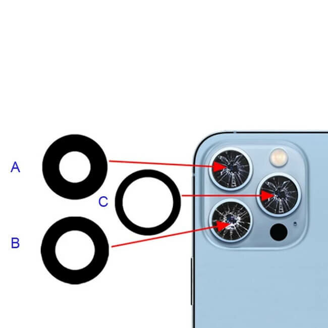 Стекло камеры (линза, объектив) для iPhone 13 Pro (комплект 3шт.) Черный