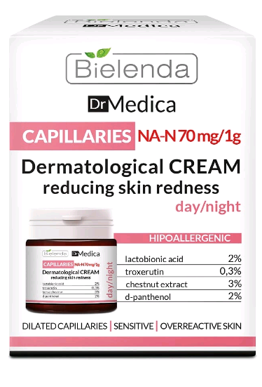 Bielenda Dr Medica Capillaries Дерматологический гипоаллергенный крем уменьшающий покраснения (дневной/ночной) 50 мл.