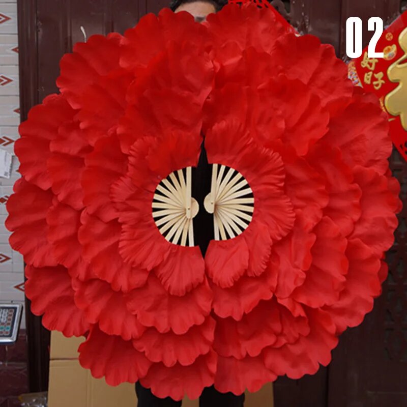 Складной танцeвальный веер двусторонний пион Красный, 02 Just one, For right hand