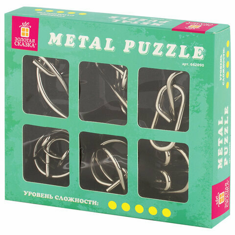 Головоломки металлические золотая сказка (уровень сложности "профи"), набор 6 штук, 662090
