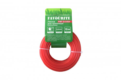 Леска для триммера Favourite Tools нейлоновая 2,4мм, 15м, сечение звезда (красный) FAVOURITE