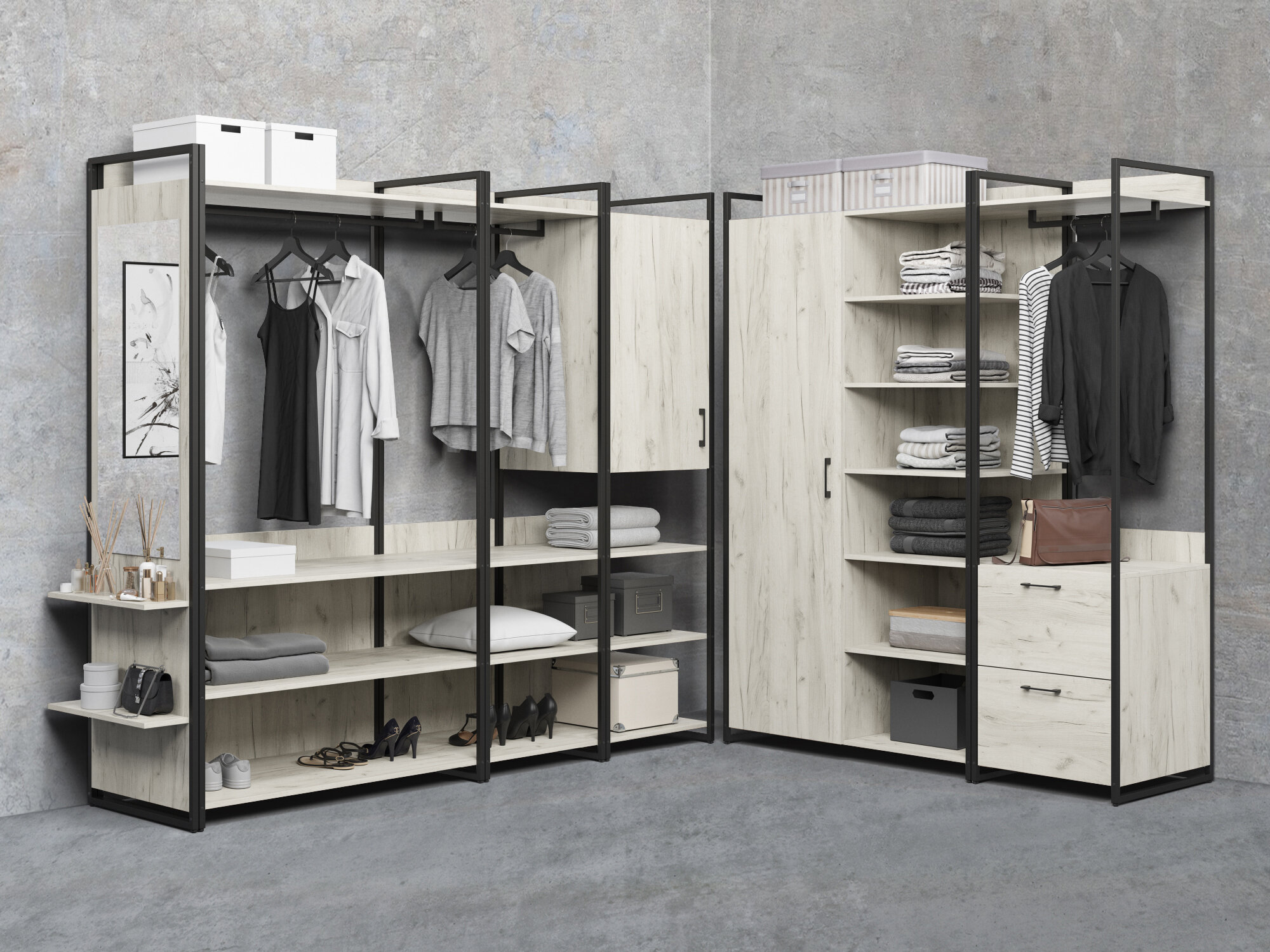 Гардеробная система Urban Лофт 03 Черный/Дуб крафт белый