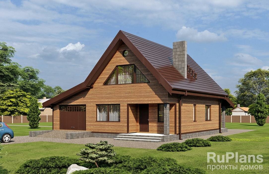 Проект одноэтажного дома с террасой и мансардой (173 м2, 12м x 12м) Rg5364