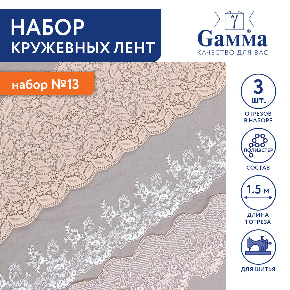 Набор кружевных лент 3 шт х 1.5 м "Gamma" BLUS-3 набор №13