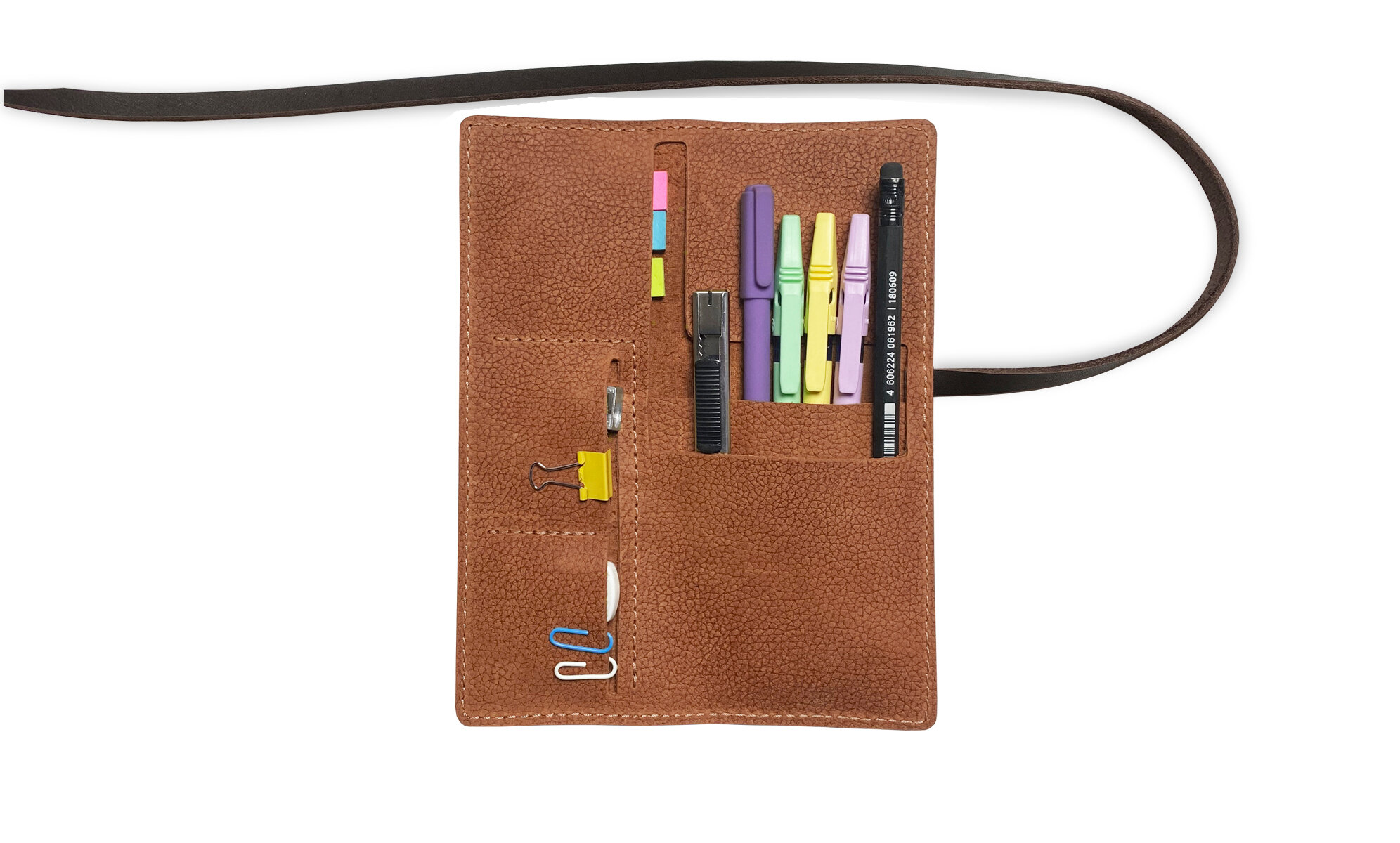 Пенал-скрутка DOSTIEN, натуральная кожа, без наполнения, 6 отделений, коричневый