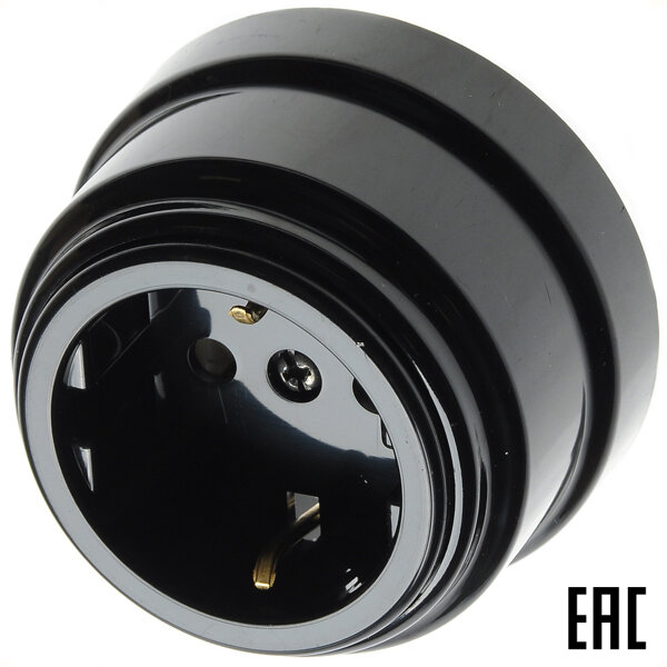 Розетка Ретро РА16-0202 "евр" о/п черная Светоприбор (4 шт. в комплекте)