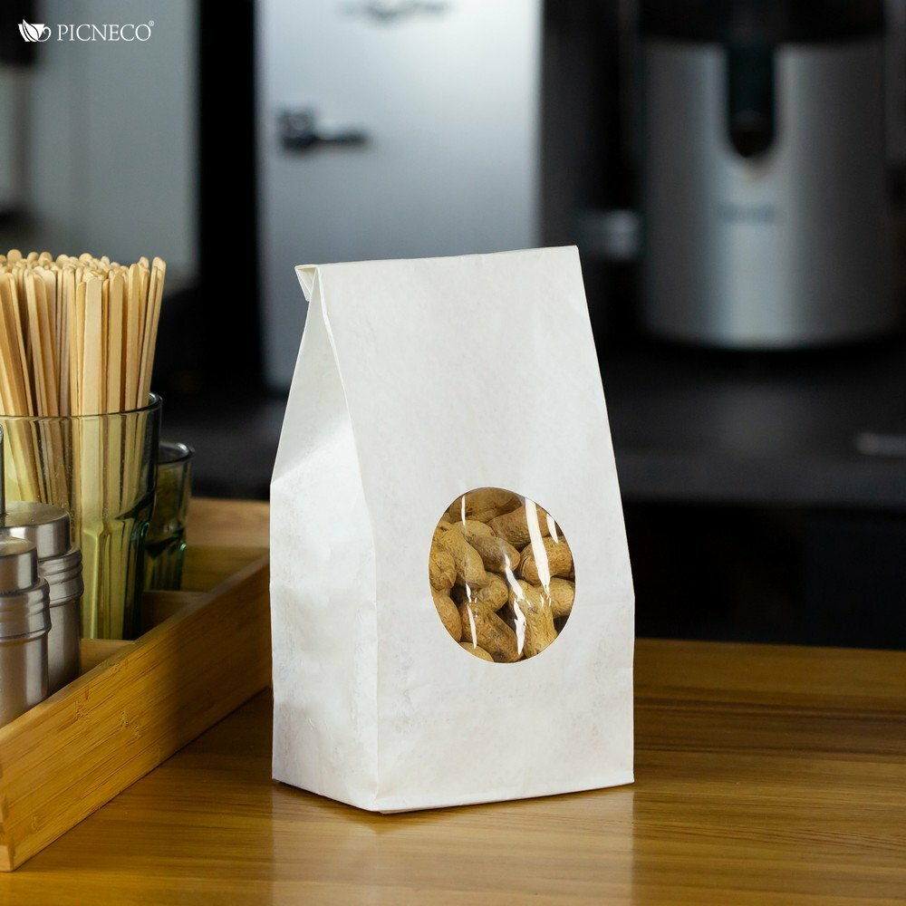 Пакет бумажный с окном 120(90)х80х250мм "Круг" белый 2-слойный уп/25шт