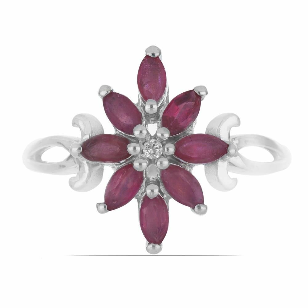 Кольцо тонкое, серебро, 925 проба, родирование, топаз, рубин