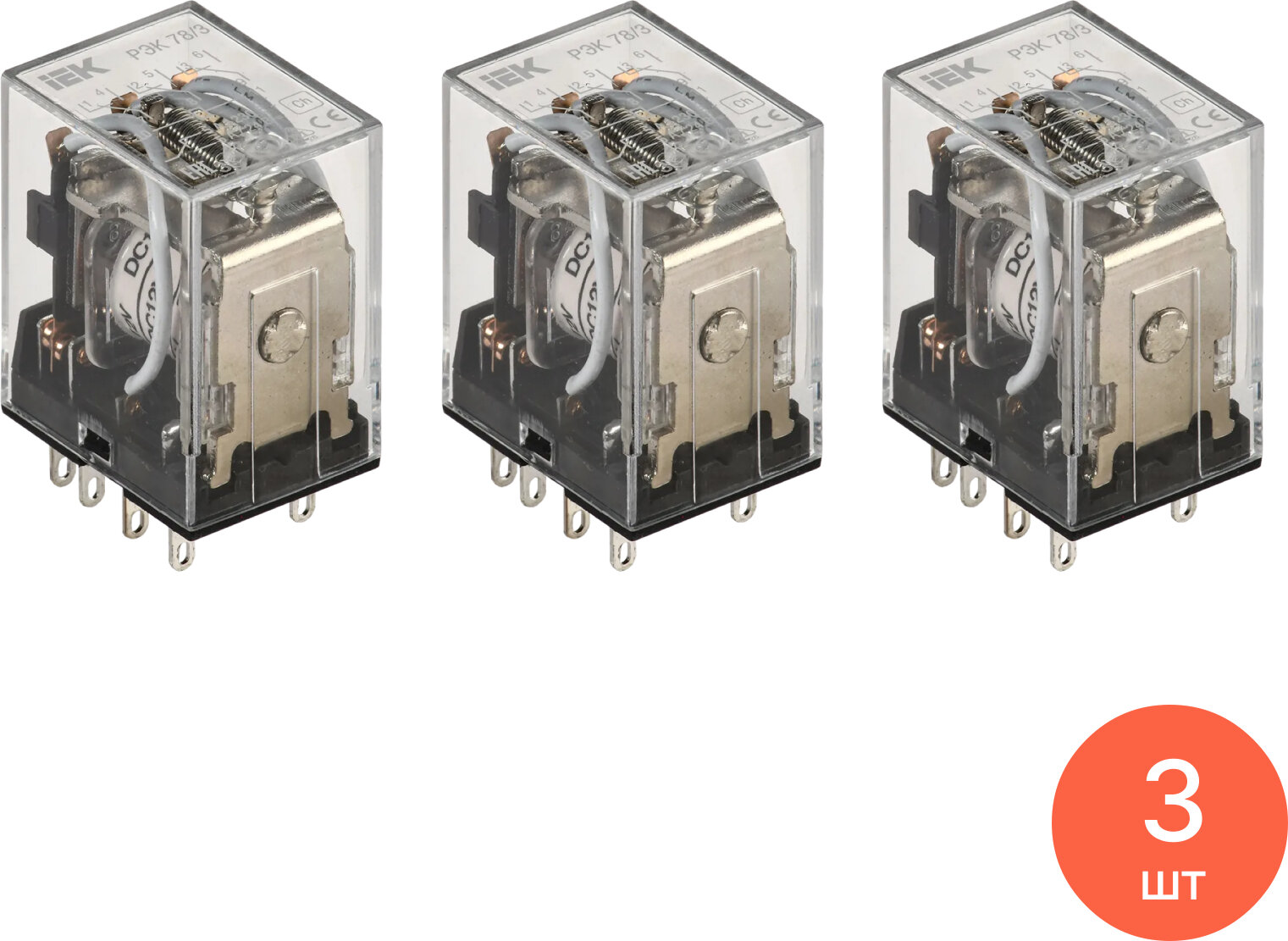 Реле промежуточное IEK / ИЭК РЭК 78/3, серебросодержащие контакты, 20.5x42x27мм, 5А 12В DC, RRP20-3-05-012D / электрика (комплект из 3 шт)