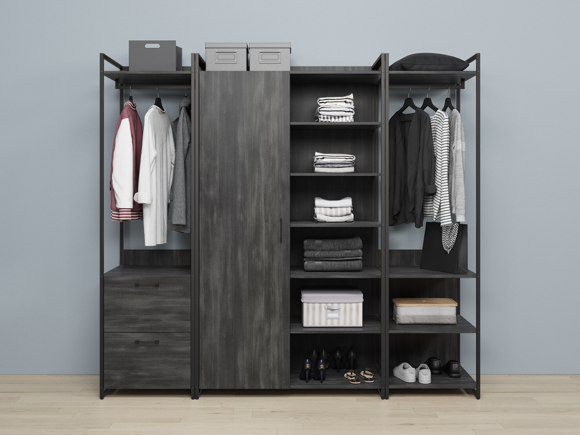 Гардеробная система Urban Лофт 02 с полками Черный/Северное дерево темное