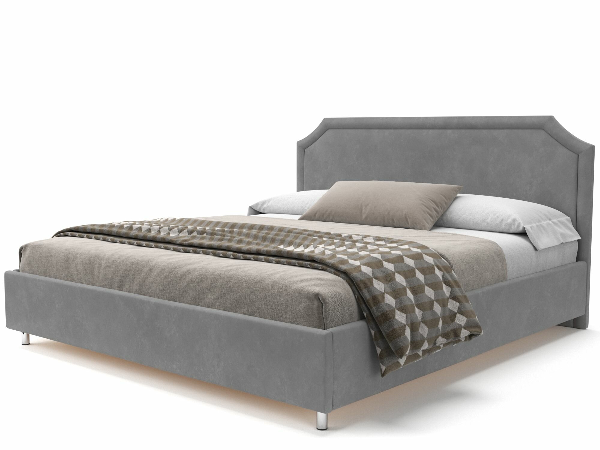 Кровать двуспальная 140х200 Soft Element Кайла Grey, с мягким изголовьем, с подъемным механизмом, велюр