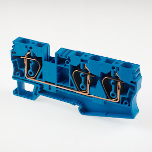 AK6-TN-BL трехконтактная клемма 6.0 mm2, проходная, безвинтовая Dinkle, цвет синий.